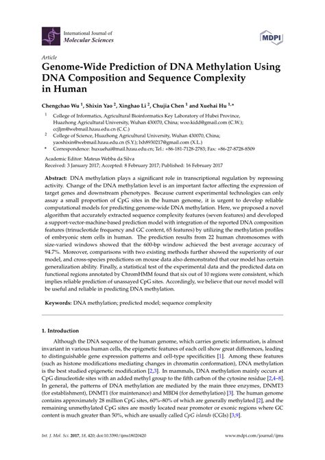 pdf genome wide prediction of dna methylation using dna composition and sequence complexity in