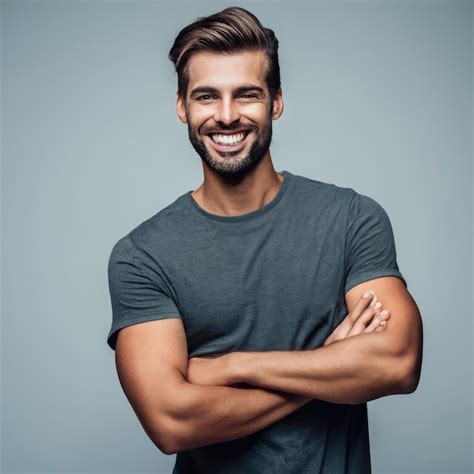 Premium AI Image Portrait Of Handsome Smiling Man Wearing A Tshirt