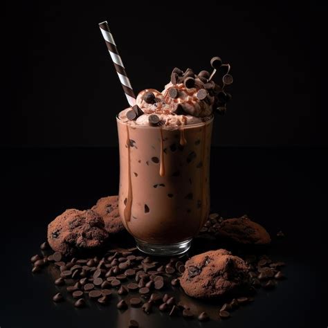 Um Copo De Milk Shake De Biscoito De Chocolate Um Canudo E Um Fundo