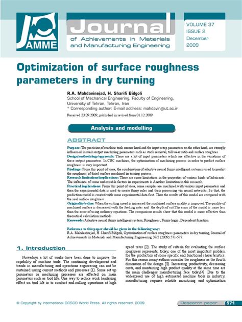 optimization of surface roughness parameters in dry turning pdf