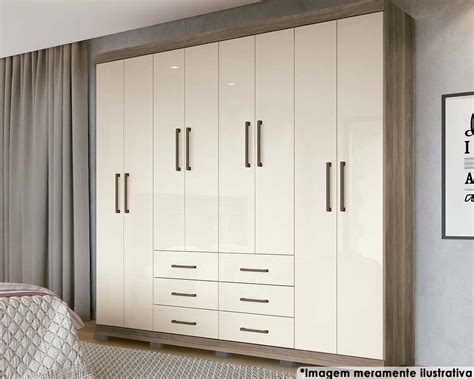 Guarda Roupa Casal 8 Portas e 6 Gavetas c Pés Liverpool Santos