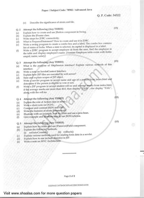 advanced java 2018 2019 b sc computer science semester 4 sybsc set 1 question paper with pdf