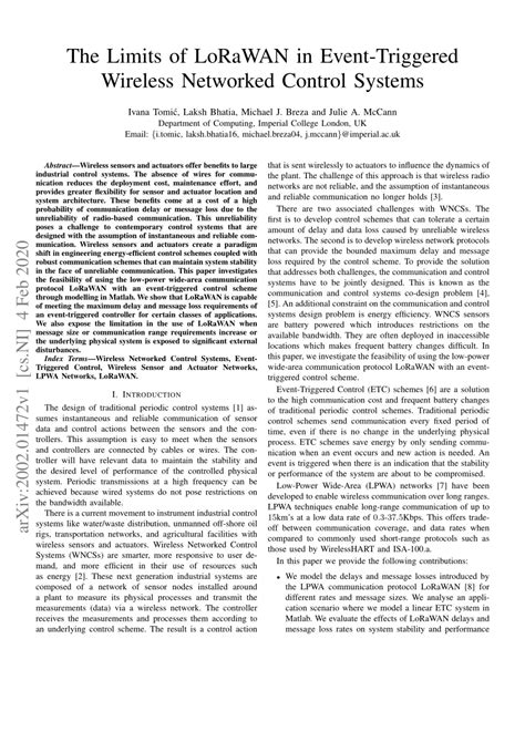 pdf the limits of lorawan in event triggered wireless networked control systems