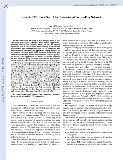 pdf dynamic ttl based search in unstructured peer to peer networks