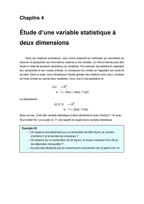 Chapitre 4 Chapitre 4 Étude dune variable statistique à deux