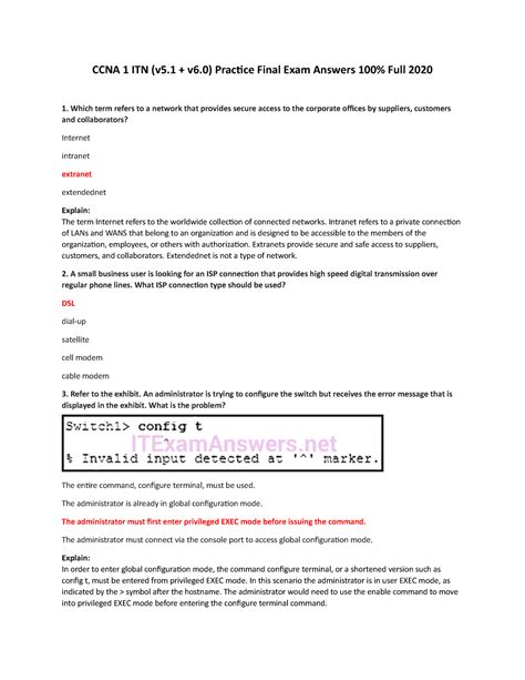 Ccna Itn V V Practice Final Exam Answers Full