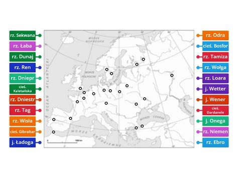 Mapa Fizyczna Europy cz 4 jeziora cieśniny rzeki Rysunek z opisami