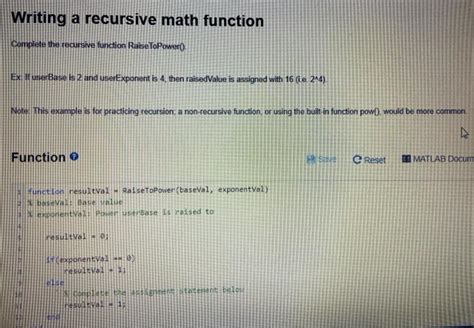 solved writing a recursive math function complete the