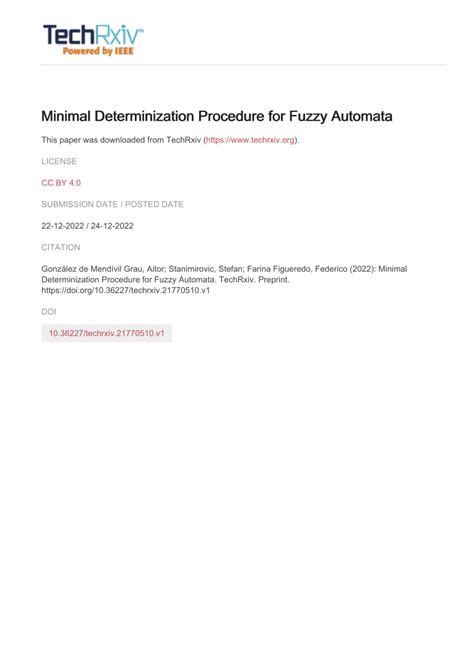 pdf minimal determinization procedure for fuzzy automata