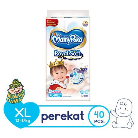 Jual MamyPoko Popok Perekat Royal Soft Extra Dry Tape XL 40 Shopee