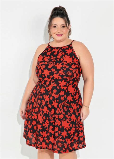 Marguerite Vestido Folhagem Preto Decote Franzido Plus Size