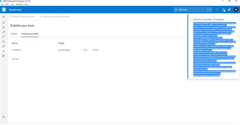 azure unable to publish my bot with bot framework for integrating with pva getting error qna