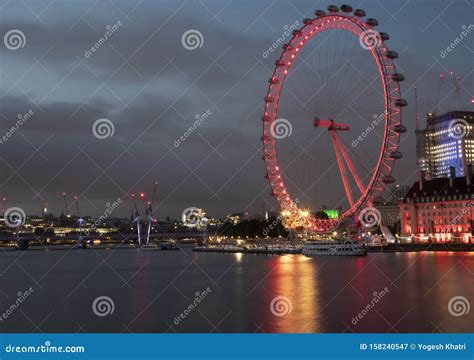 Famous London Landmark The London Eye Illuminated At Night Editorial