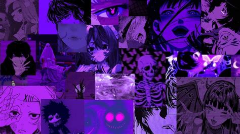 An Image Of Anime Characters Collaged Together In Purple And Black