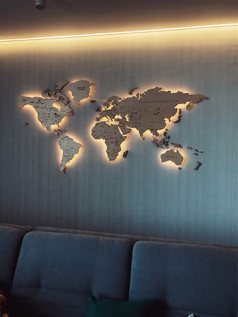Wood World LED Map Wall Art Decor Light World Map Wooden Large Etsy