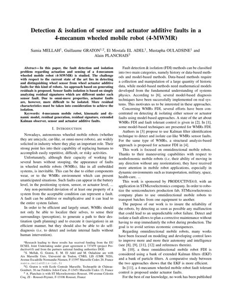 pdf detection and isolation of sensor and actuator additive faults in a 4 mecanum wheeled mobile