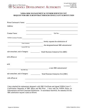 Fillable Online Njsda NJSDA Substitution Request Form Revised 1 2010