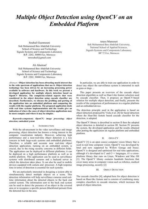 pdf multiple object detection using opencv on an embedded platform