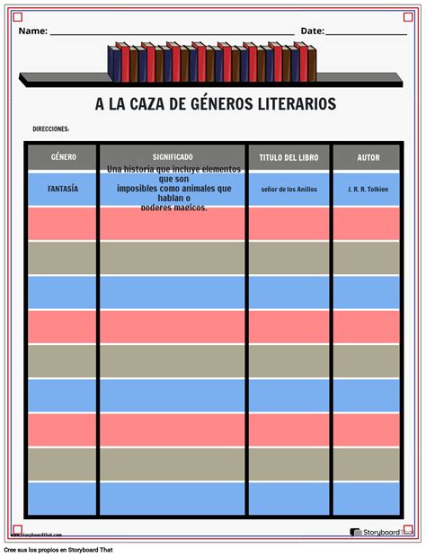 Hoja de Trabajo de Búsqueda de Géneros Literarios