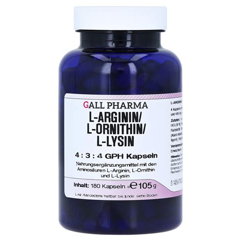 L ARGININ L ORNITHIN L Lysin 4 3 4 GPH Kapseln 180 Stück medpex