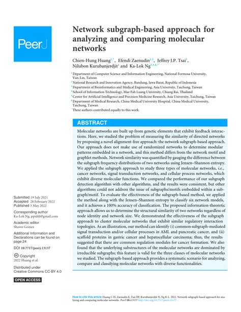 pdf network subgraph based approach for analyzing and comparing molecular networks