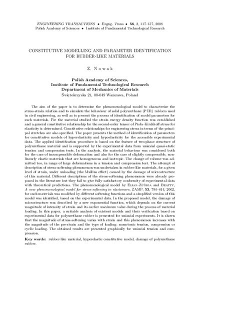 pdf constitutive modelling and parameter identification for rubber like materials tim dassen