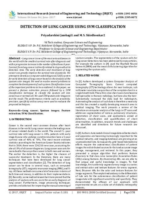pdf detection of lung cancer using svm classification irjet journal