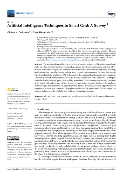 pdf artificial intelligence techniques in smart grid a survey