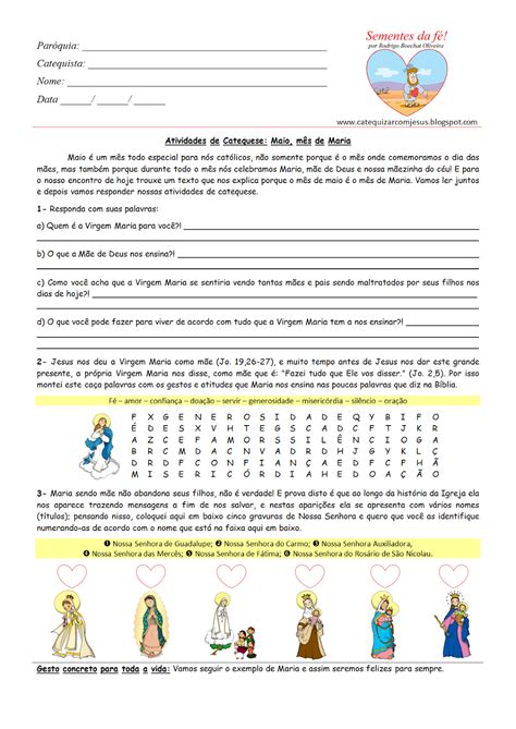 Catequizar Jesus Atividades De Catequese Maio M S De Maria
