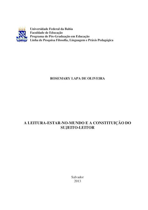 PDF A LEITURA ESTAR NO MUNDO E A CONSTITUIÇÃO DO LEITURA