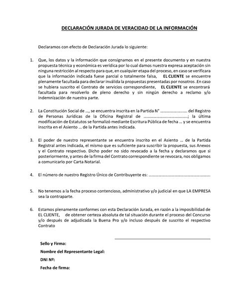 Anexo 07 Declaración Jurada de Veracidad de Presentación DECLARACI