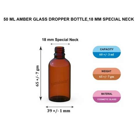 50 Ml Dropper Amber Glass Bottle 18 Mm Special Neck For Cosmetics At