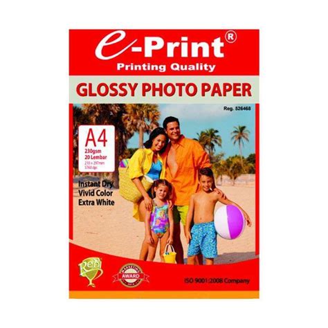 Jual Kertas Glossy Photo Paper A4 E Print 20 Sheet 230 Gsm Cetak