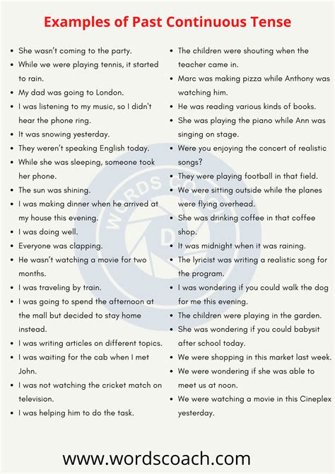 Examples Of Past Continuous Tense Word Coach