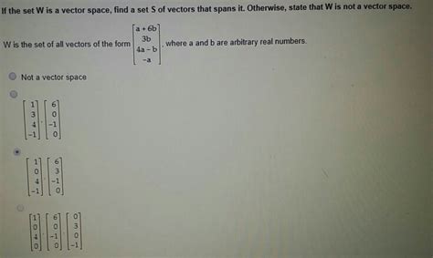 solved if the set w is a vector space find a set s of