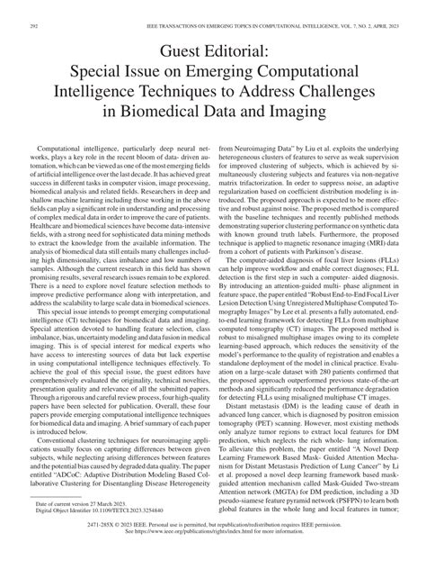 pdf guest editorial special issue on emerging computational intelligence techniques to