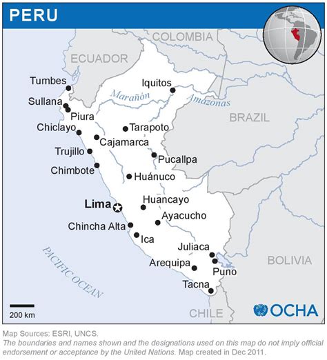 Carte des pays avec les villes le Pérou