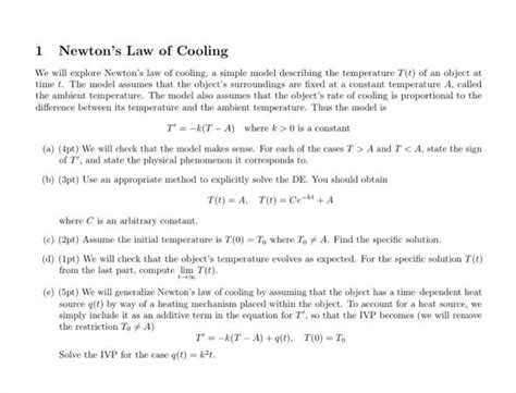 Solved Newton S Law Of Cooling We Will Explore Newton S Law Chegg