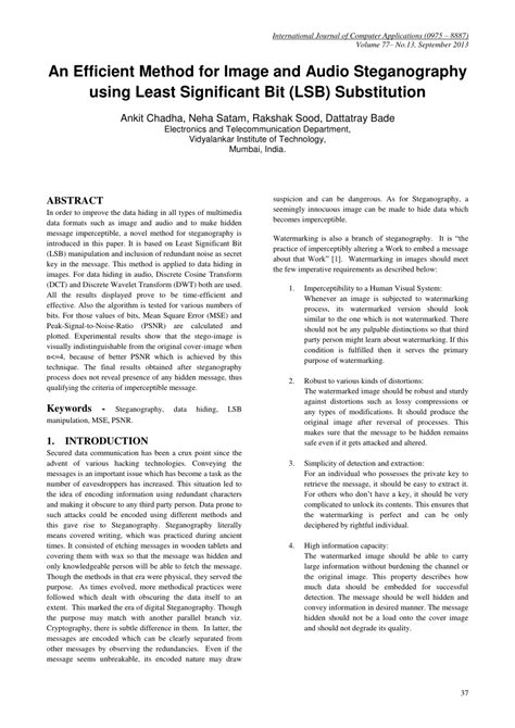 pdf an efficient method for image and audio steganography using least significant bit lsb