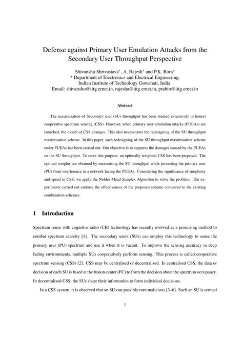 pdf defense against primary user emulation attacks from the secondary user throughput perspective