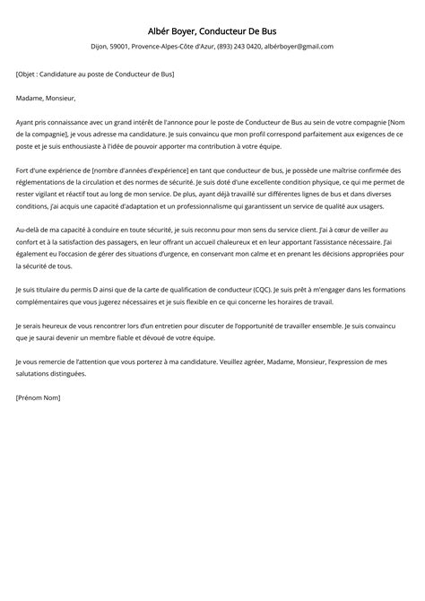Conducteur De Bus Exemple De Lettre De Motivation Pour