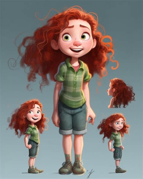 Premium AI Image Cartoon Character Of A Girl With Red Hair And Green