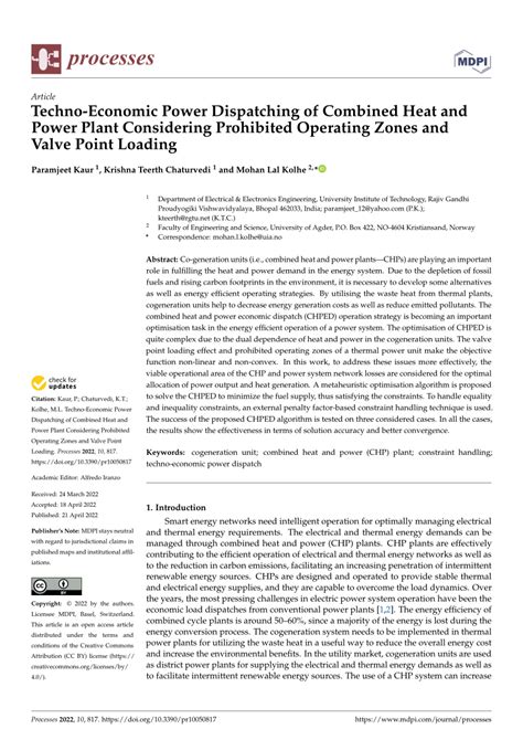 pdf techno economic power dispatching of combined heat and power plant considering prohibited