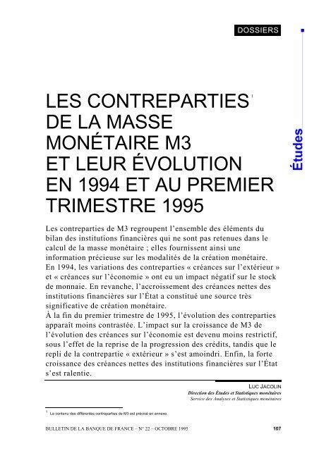 Les Contreparties De La Masse Mon Taire M Et Leur Monnaie