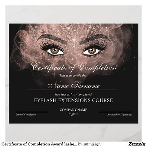 Certificate Of Completion Award Lashes Course Zazzle Certificate Of