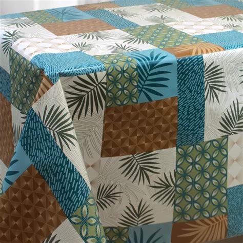 Nappe de table toile cirée PVC Vita Patchwork Bleu Vert Marron