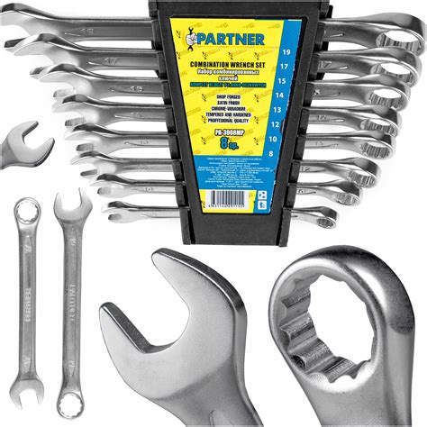 ZESTAW MOCNYCH KLUCZY PŁASKO OCZKOWE 8 ELEMENTÓW 8 19MM STAL CR V PA