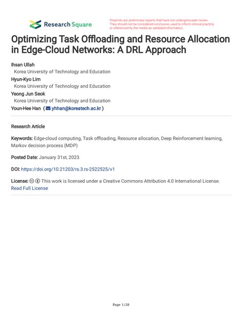 pdf optimizing task offloading and resource allocation in edge cloud networks a drl approach
