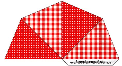 Cone Guloseimas 4 lados Fundo Xadrez Vermelho e Poá1 Fazendo a Nossa