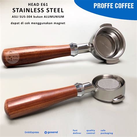Jual Naked Portafilter E61 Stainless Steel ASLI Dengan Handle Kayu